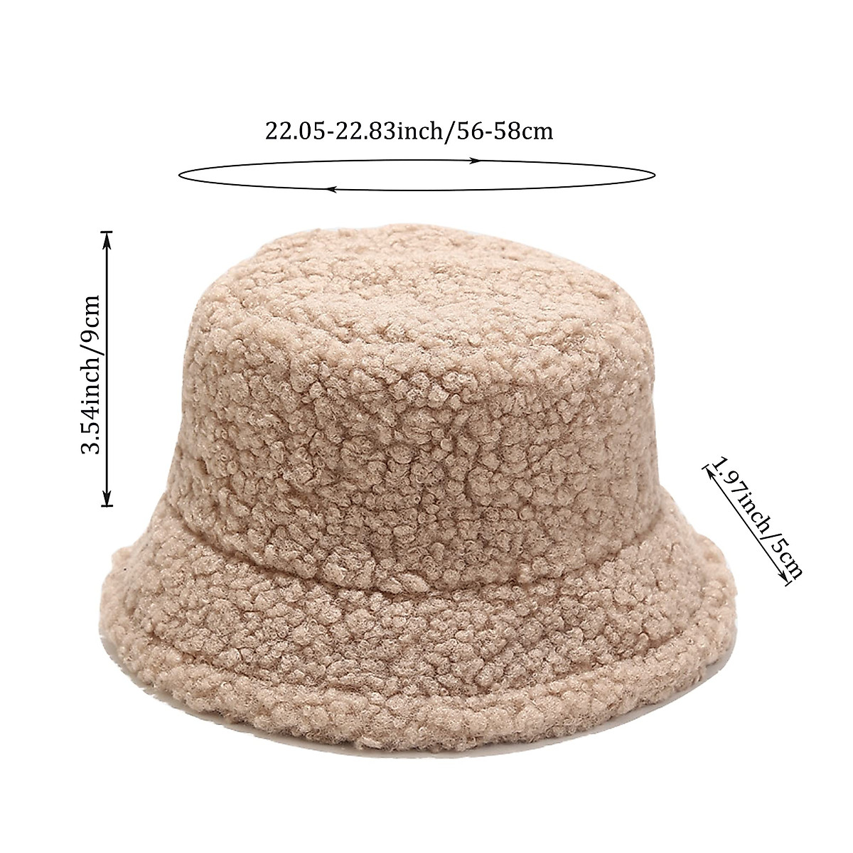 Winter Warm Plush Fuzzy Bucket Hat Faux Fur Shearling Fisherman Hats for Women (US, Alpha, One Size, Khaki)