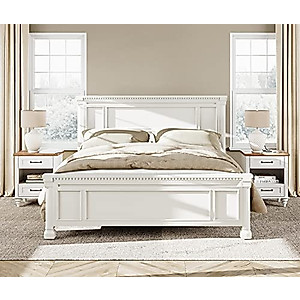 WAMPAT End Tables Storage Cabinet with Charging Station, Mid-Century Set of 2 Nightstands with 4 Drawers & Open Shelf, Farmhouse Wood Side Table for Bedroom & Living Room, Off White