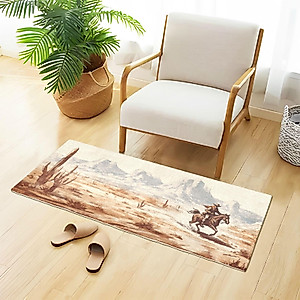 YETTASBIN Western Desert Cowboy Area Rug, Anti Fatigue Large Floor Mat, Soft Absorbent Washable Plush Carpet with Non-Slip Rubber Back for Entryway, Bedroom, Sink, Kitchen, Bathroom, 39 x 20 Inch