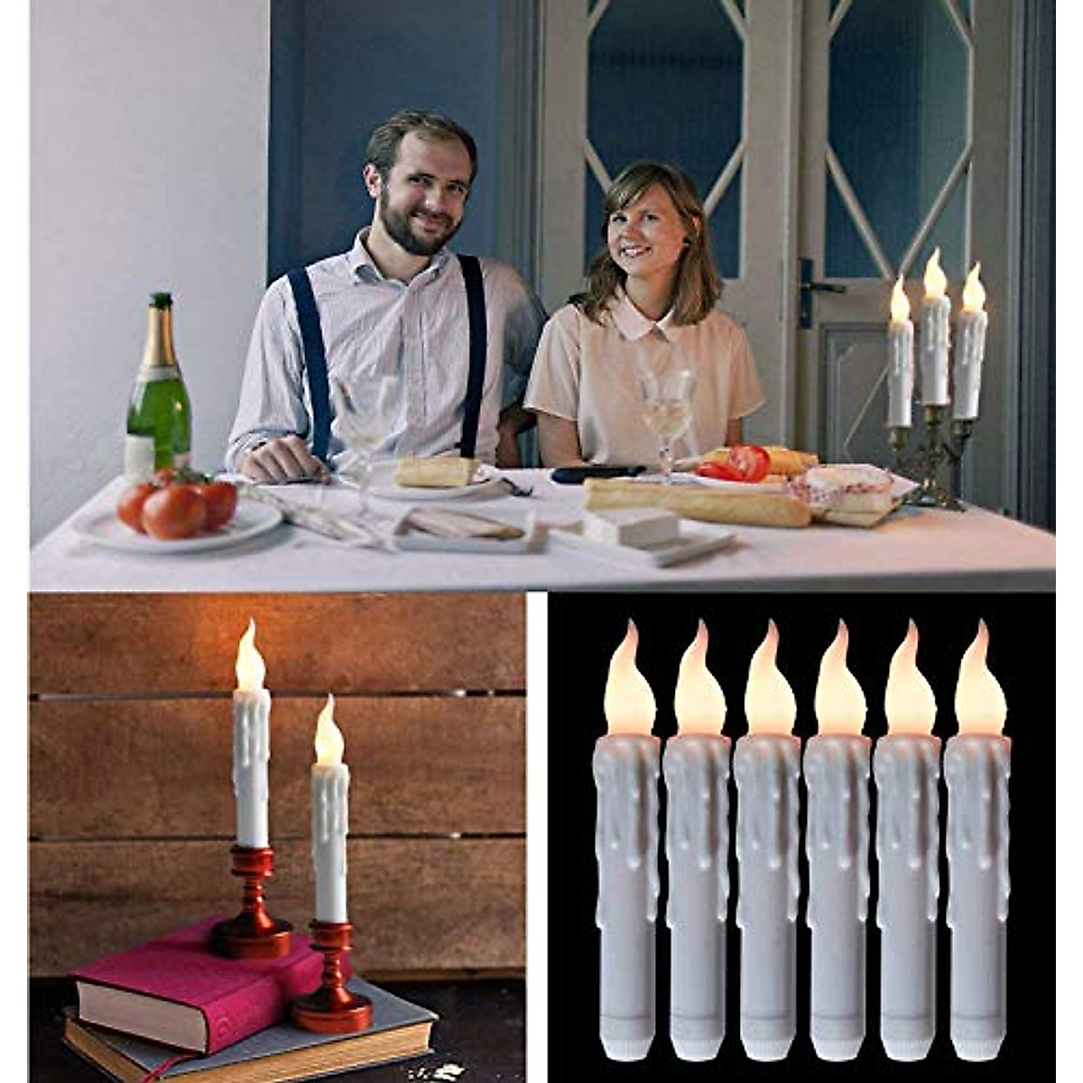 Advocator 6pcs Dripless Battery Operated Fake Flickering Led Candles with Timer (6 Hrs on 18 Hrs Off) Window Votive for Candlesticks Table Taper Candle for Halloween Christmas Festival Party