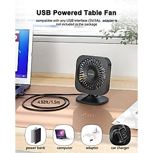 Zuvas Mini Desk Fan Small Powerful Personal Fan Strong Airflow USB Fan 3 Speed Adjustable Table Fan 70° Tilt Electric Portable Fan, for Indoor Outdoor Home Office Car Travel, 4 inch Black