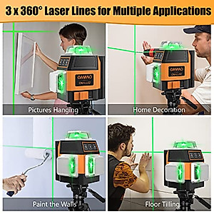 OMMO Laser Level, 12 Lines Green Laser Level Self Leveling Tool, 150ft Mini Laser Level Beam Tool with Two 360° Vertical and One 360° Horizontal Lines, Magnetic Stand and USB Cable Included