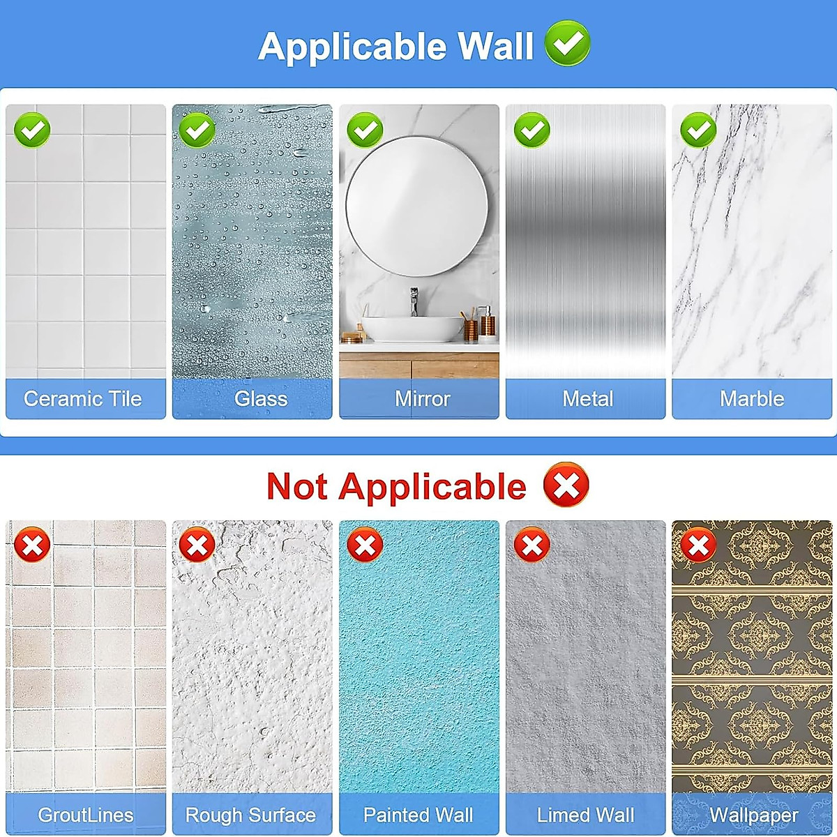 Geora Shower Caddy Suction Cup, Adhesive Clear Acrylic Shelf, No Drilling Hang Walls, Suction Cup Shelf with Strong Adhesive PVC Suction Cups, for Bathroom, Pantry, Kitchen, Utility Room