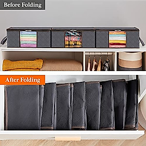 Lifewit Clothes Storage Bag Foldable Storage Bin Closet Organizer with Reinforced Handle Sturdy Fabric Clear Window for Sweaters, Coats, T-shirts, Blankets, 3 Pack, Grey