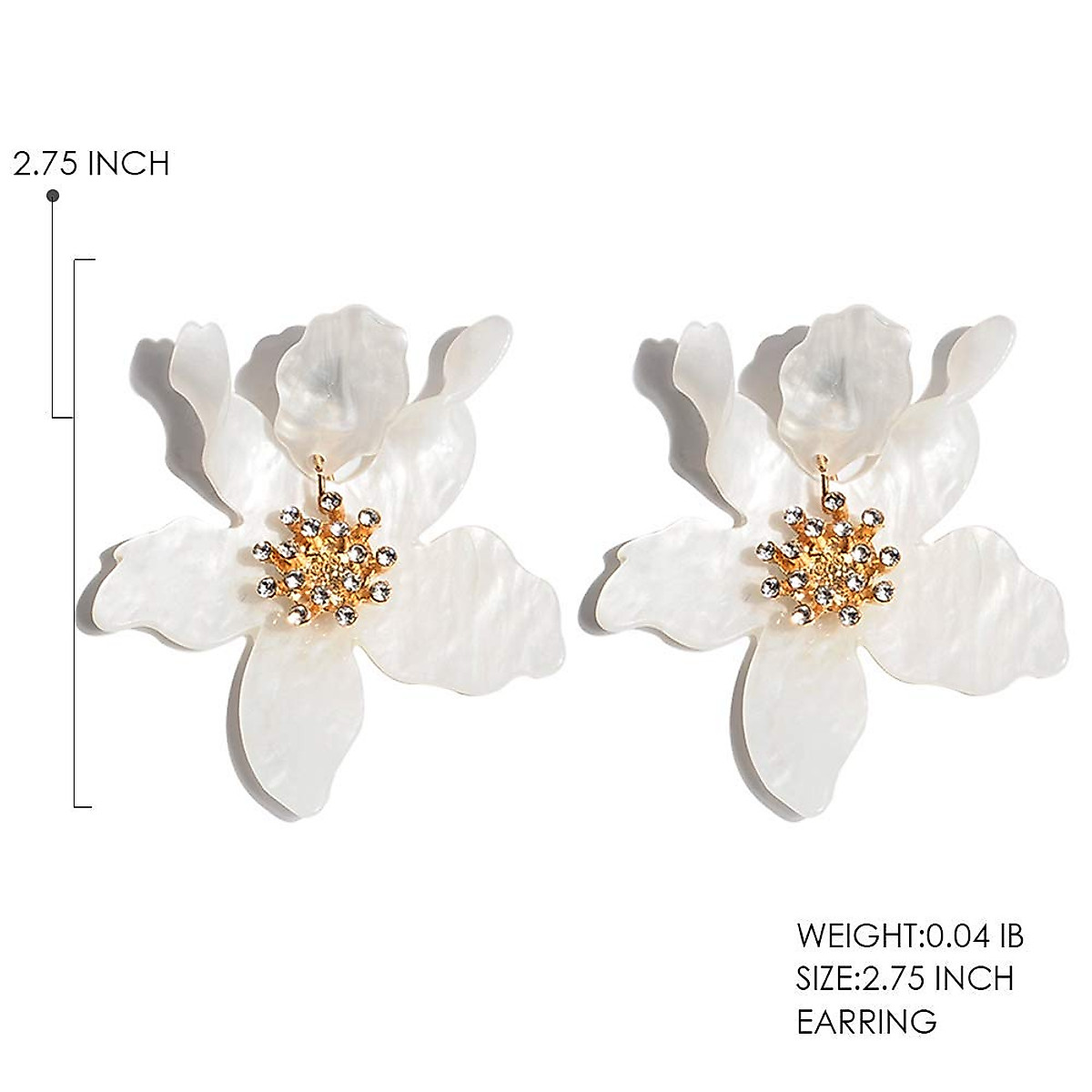 Boho Stud Earrings for Women - Chic Flower Statement Earrings with Gold Flower Bud, Great for Sister, Mom, Lover and Friends (White Flower)