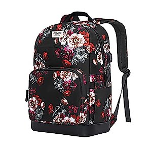 MOSISO 15.6-16 inch 20L Laptop Backpack for Women Girls, Polyester Anti-Theft Stylish Casual Daypack Bag with Luggage Strap & USB Charging Port, Cottonrose Travel Business College School Bookbag,Black