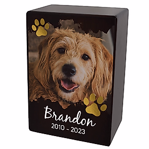 Custom Pet Keepsake Urns for Dogs, Wooden Box for Pet Ashes with Photo for Your Beloved Pets, Pet Cremation Urns as Sympathy Gifts for Pet Lovers - Small, 6" x 4" x 2.75" Pet Urns (Design 5)