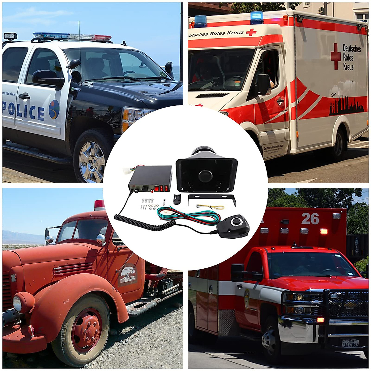 KUNTEC 12V 200W Siren Warning Emergency Loud Speaker 8 Tones Amplifier Siren Handheld Microphon PA System Siren Horn for Vehicles Truck UTV ATV