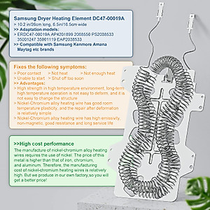 【2024 Upgraded】DC47-00019A Dryer Heating Element for Samsung dryer DV42H5000EW/A3 DV45H7000EW/A2 DV48H7400EW/A2 DV40J3000EW/A2 DVE50M7450W/A3 DV42H5200EW/A3