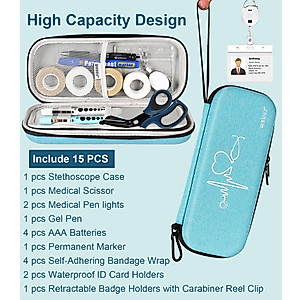 MEUUT 15 pcs Stethoscope Case Kits, Perfect Nurse Gift Include Stethoscope Case, Penlights with Batteries, Medical Scissor, Bandage Wraps, Badge Holders for Nursing Student Essentials