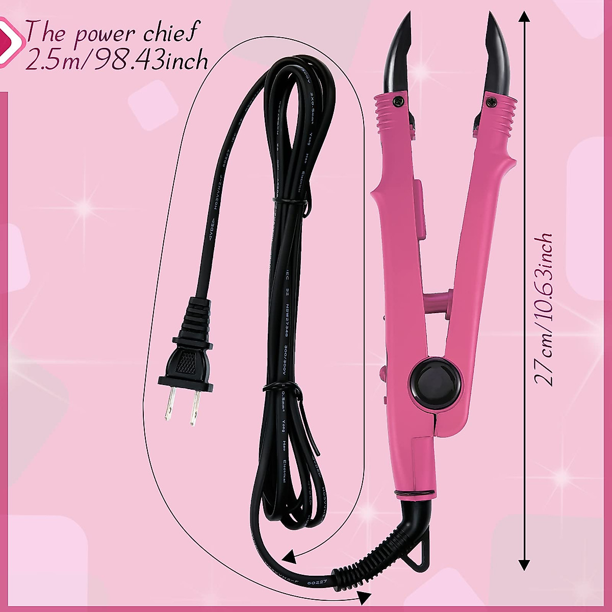 Fusion Heat Connector Wand with U Tip, 2 Bags of Keratin Glue Beads - Professional Hair Extensions Tool for C Head (Pink)