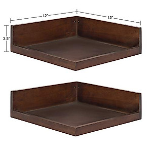 Kate and Laurel Levie Modern Floating Corner Wood Wall Shelves, 12 x 12 Inches, 2 Pack, Walnut Brown