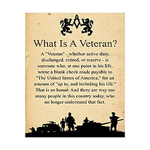 "What Is A Veteran"-Patriotic Wall Art Sign -8 x 10" USA Military Silhouette Poster Print- Ready to Frame. Perfect Decor for Home-Office-Shop-Restaurants. Show Your Gratitude For Our Veterans.