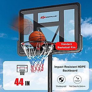 Goplus Portable Basketball Hoop, 10FT Height Adjustable Basketball Goal w/44‘’ Shatterproof Backboard, Outdoor Basketball Stand for Adults Teens Backyard Driveway (4.25-10FT, 12-Level, Upgrade Steel)