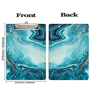 Hongri Plastic Clipboard, Standard A4 Letter Size Clip Board for Students, Teacher, Kids, Low Profile Clip, Decorative Clipboards, Cute Clip Boards Custom Pattern, School Supplies，Teal Marble