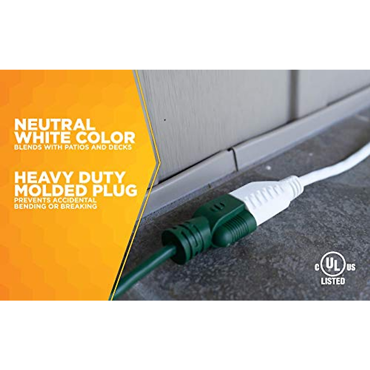 Woods Light Duty Extension Cord, 20Ft, 16 Gauge, 3 Conductor, Landscape and Patio Cord, SJTW, White, 23528801