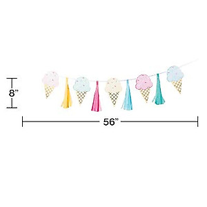 Ice Cream Social Party Decorations Bundle | Centerpiece, Hanging Ice Cream Cones, Banner, Tablecover, and Treat Cups for 8 People | Pastel Celebrations Design for Birthdays, Baby Shower, Sundae Funday