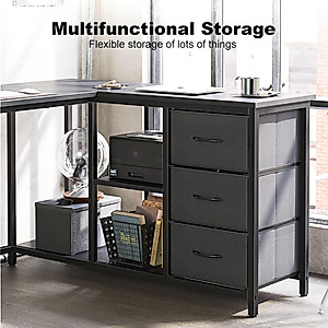 Treesland L-Shaped Desk with Storage & Shelves, Modern Black Computer Desk for Gaming Office, 22 x 4 x 49.7 Inches