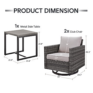 Artfurniz Outdoor Swivel Rocker Patio Chairs - 3 Piece Wicker Patio Furniture Set with Side Table, 360° Proch Swivel Glider Outdoor Rocking Bistro Set for Balcony Deck Poolside - Grey/Beige
