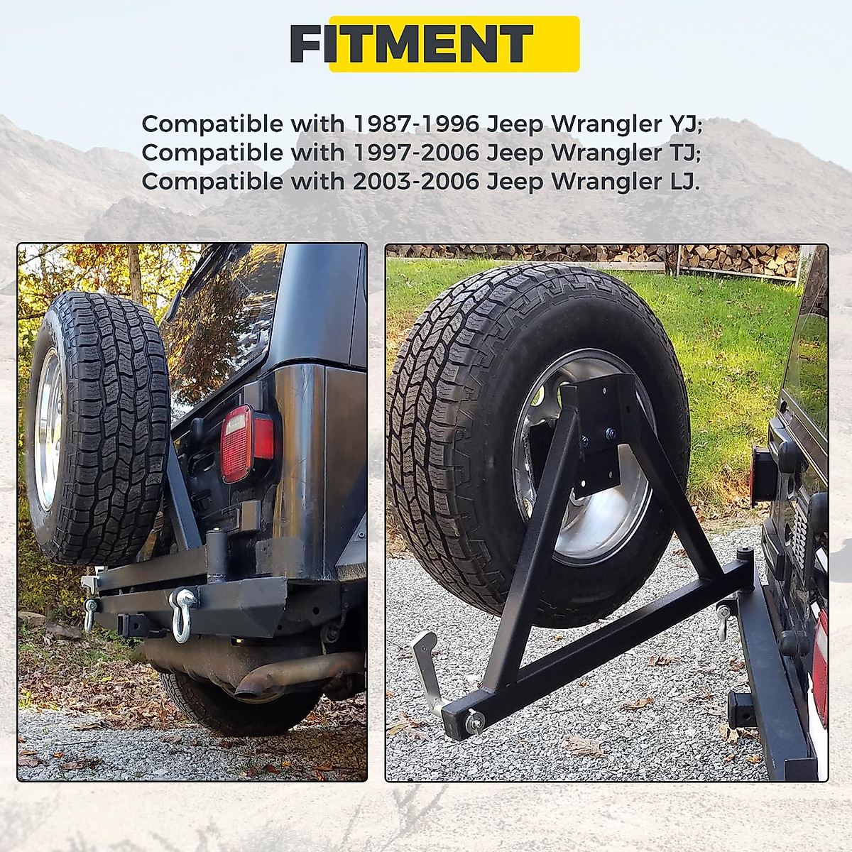 KUAFU Rear Bumper W/Tire Carrier Compatible with 1987-1996 Jeep Wrangler YJ 1997-2006 TJ 2003-2006 LJ w/D-Rings 2 packages
