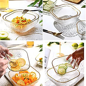 TOSSOW Square Glass Mixing Bowl Set of 2, Serving Bowls All Purpose Transparent Salad Bowls, Condiment Bowls for Fruit, Snacks, Sauces, Popcorn and More