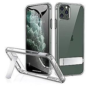 JETech Case for iPhone 11 Pro 5.8-Inch with Stand, Support Wireless Charging, Slim Shockproof Bumper Phone Cover, 3-Way Metal Kickstand (Clear)