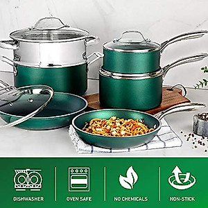Granitestone Diamond Granite Stone Classic Emerald Pots and Pans Set with Ultra Nonstick Durable Mineral & Diamond Tripple Coated Surface, Stainless Steel Stay Cool Handles, 10 Piece Cookware, Green…