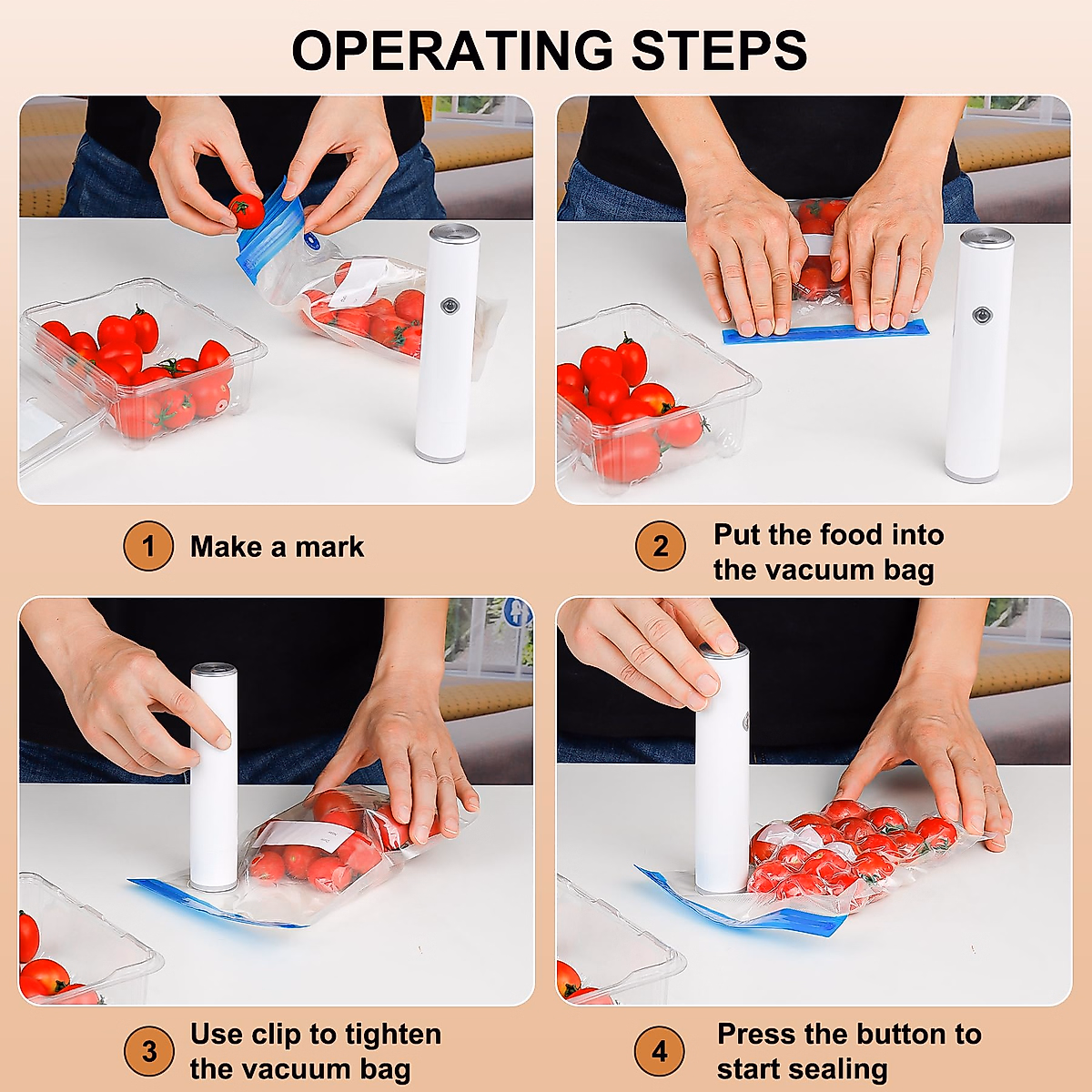 ESLKNOE Handheld Vacuum Sealer, Portable Cordless Vacuum Sealer Machine for Food Preservation Fresh & Save Vacuum Wine Sealer with 5pcs Reusable Zipper Vacuum Bags (1 Pump+5 Bags)