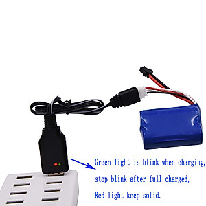Blomiky 2 Pack 7.4V 1100mAh 8.51Wh Li-ion Rechargeable Battery with SM-2P Plug and 2 Charger Cable fit for H101 H103 RC Boat RC Car Vehicles Toy Force Battery 2