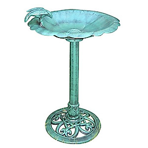Alpine Corporation 31" Tall Outdoor Antique Flower Birdbath with Bird Decoration Yard Statue