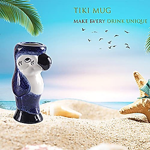 SUN GKOTTA Tiki Mugs Cocktail Set of 2 - Large Ceramic Tiki Cups,Tiki Glasses Cute Exotic Cocktail Glasses,Hawaiian Tiki MugTiki Mug
