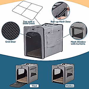 Petsfit Sturdy Wire Frame Soft Dog Crate, Collapsible for Travel (L: 31" x 21" x 26", Light Grey A)