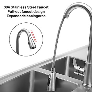 DuyviSteil Commercial Restaurant Sink Stainless Steel Utility Sink Free-standing Kitchen Sink, Freestanding Outdoor Sink with Pull-Out Faucet(Double Bowl)