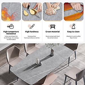 Voohek Kitchen Dining Table, with Artificial Marble Stone Top, Metal Leg, for Living Room, 6-8 People (No Chairs), Gray