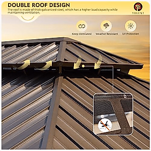 YOLENY 12' x 14' Gazebo, Hardtop Gazebo with Aluminum Frame, Double Galvanized Steel Roof, Curtains and Netting Included, Metal Gazebos Pergolas for Patios, Garden, Lawns, Parties