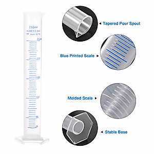 uxcell Plastic Graduated Cylinder, 50ml 100ml 250ml Measuring Cylinder, Double-Sided Metric Marking, Clear Hex Base, 3 in 1 Set