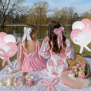 Pink and White Balloon Arch Garland Kit, 18" 10" 5" Pink Bow Balloon Arch with White Pink Bow Balloons for Girls Birthday Party Decorations Baby Shower Bachelorette Bow Theme Party Supplies