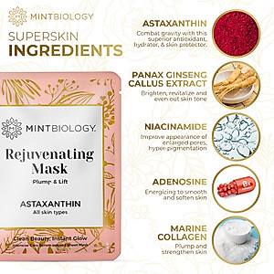 Korean Sheet Mask | AGELESS Advanced Nutrient Locking Korean Skin Care Masks | Astaxanthin & Collagen Face Mask for Women | Nourish, Hydrate & Soften Lines & Wrinkles Spots | Cruelty Free Facial Masks