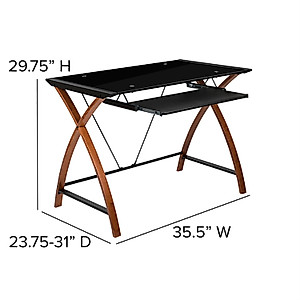Flash Furniture Jude Black Glass Computer Desk with Pull-Out Keyboard Tray and Crisscross Frame