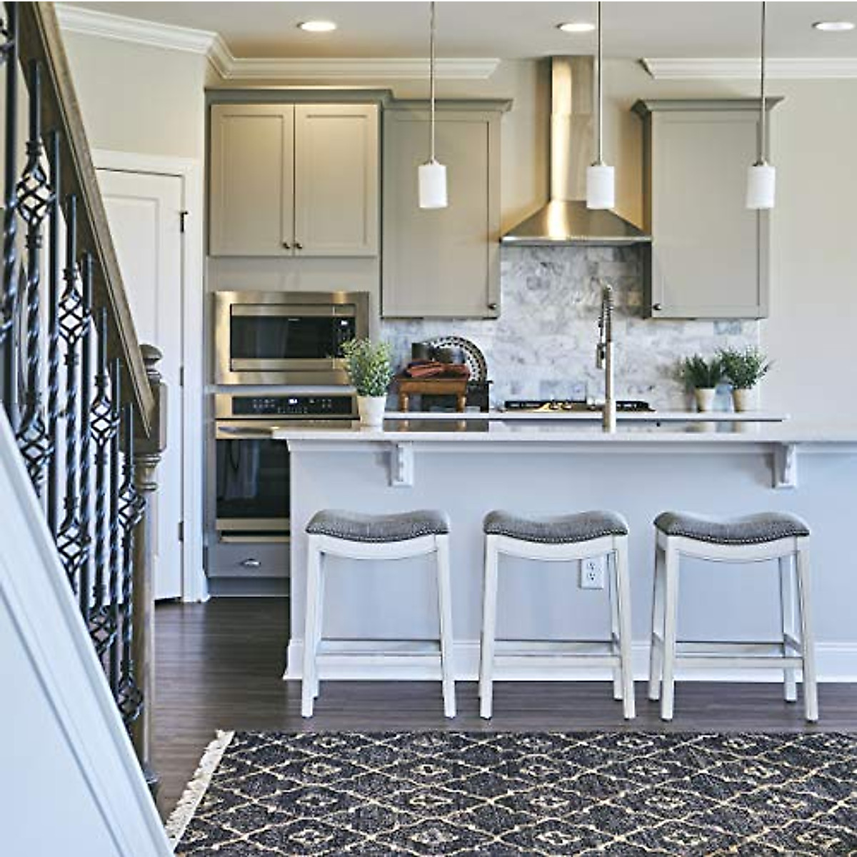 New Ridge Home Goods Zoey 26in. Counter-Height Backless Wood Saddle-Seat Barstool with Nailhead Trim, Alabaster White