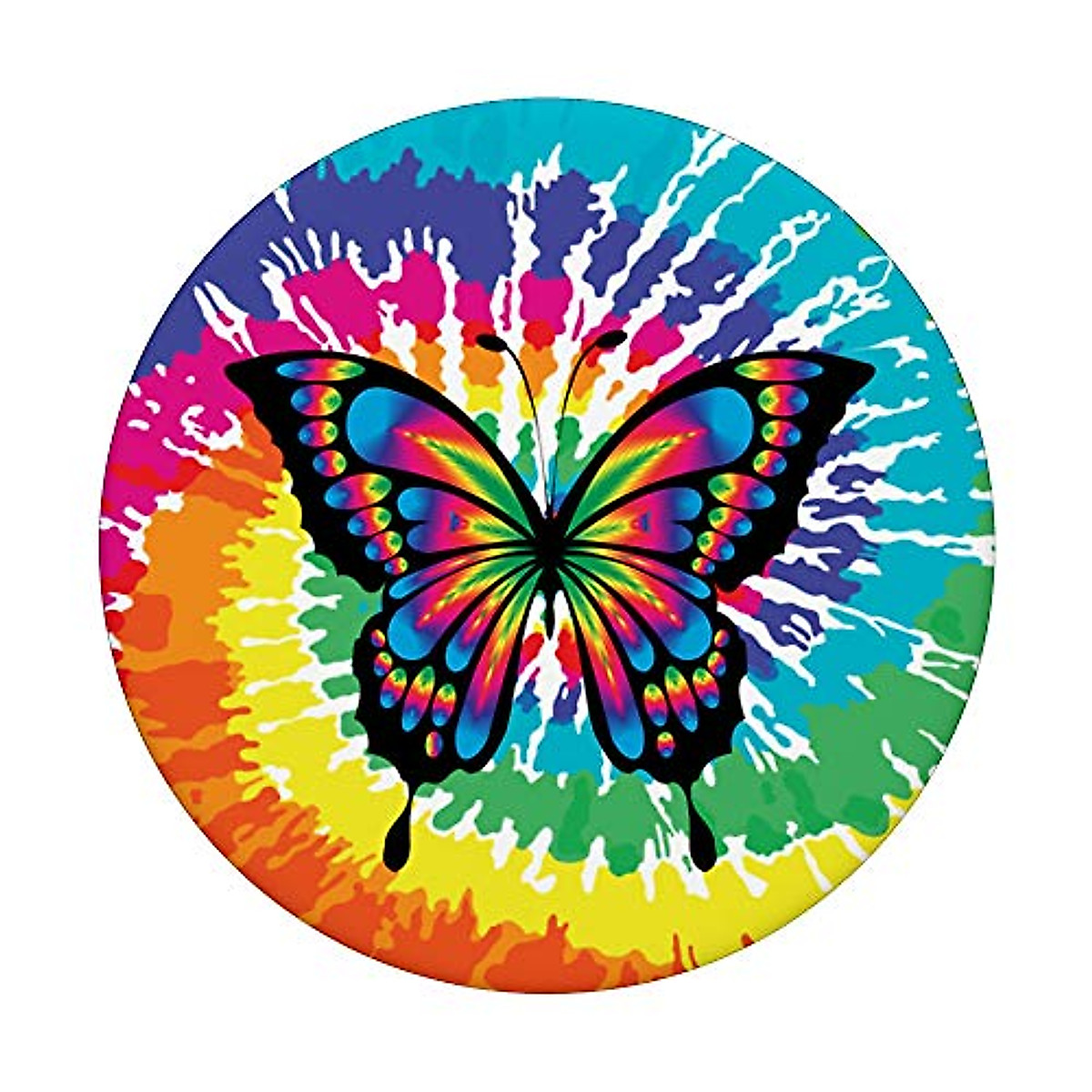 Rainbow Butterfly Gift For Women Girls Teens Tie Dye PopSockets PopGrip: Swappable Grip for Phones & Tablets