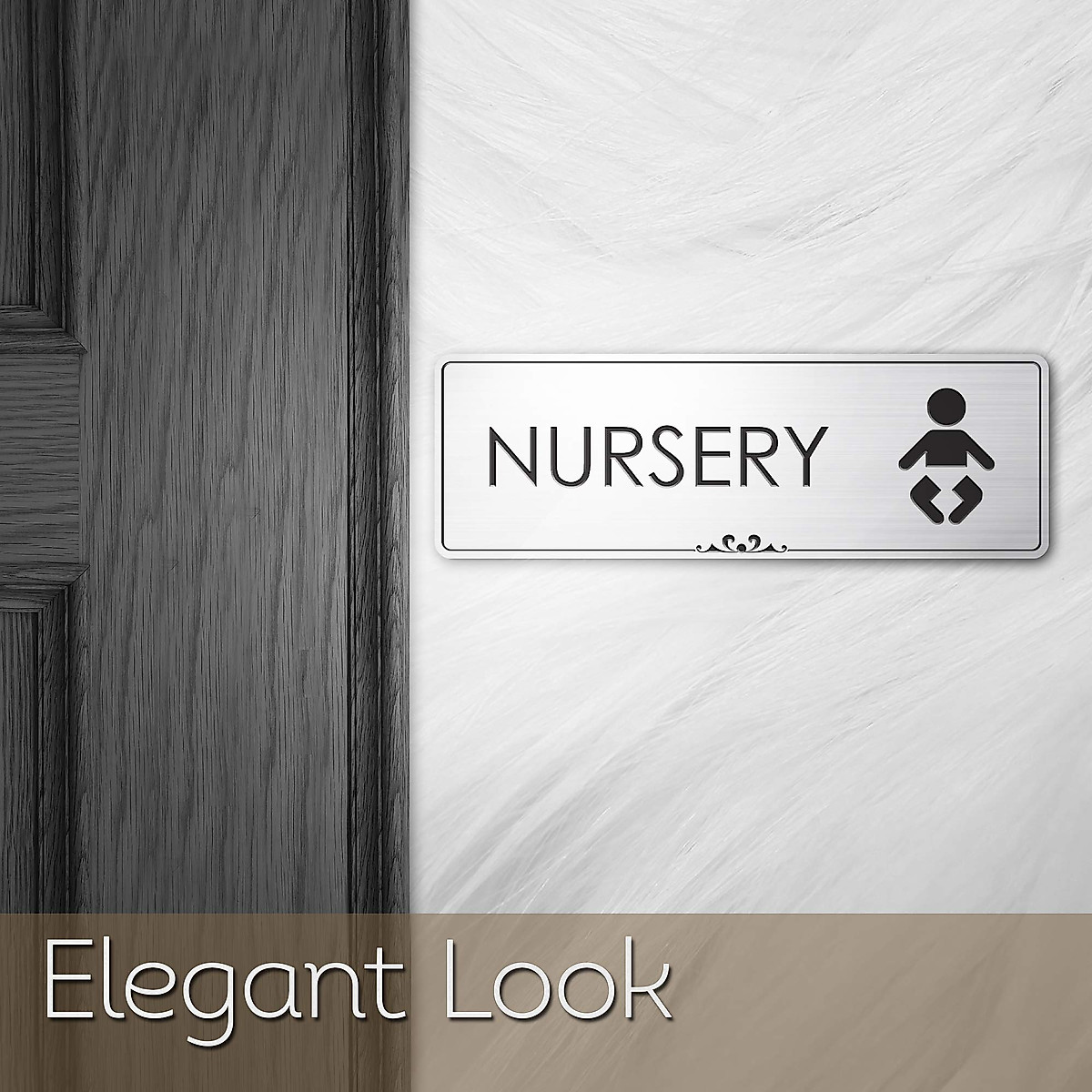 Baby Nursery Sign Nursery Mother's Room Sign, Brushed Silver, Engraved, 3" x 9", Fade Resistance, Indoor/Outdoor Use, USA MADE By My Sign Center