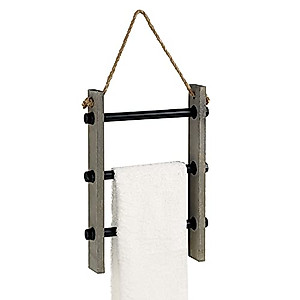 MyGift 3-Tiered Hanging Bathroom Towel Ladder Rack Industrial Pipe and Grey Wood Wall Mounted Hand Towels Holder Storage and Drying Hanger