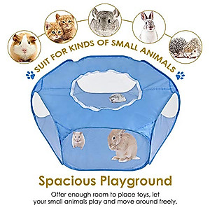 AUTOWT Small Animal Playpen, Breathable Transparent Pet Tent with Top Cover Auto-Open Indoor Outdoor Exercise Foldable Yard Fence for Kitten, Puppy, Guinea Pig, Rabbits, Hamster and Hedgehogs (Blue)