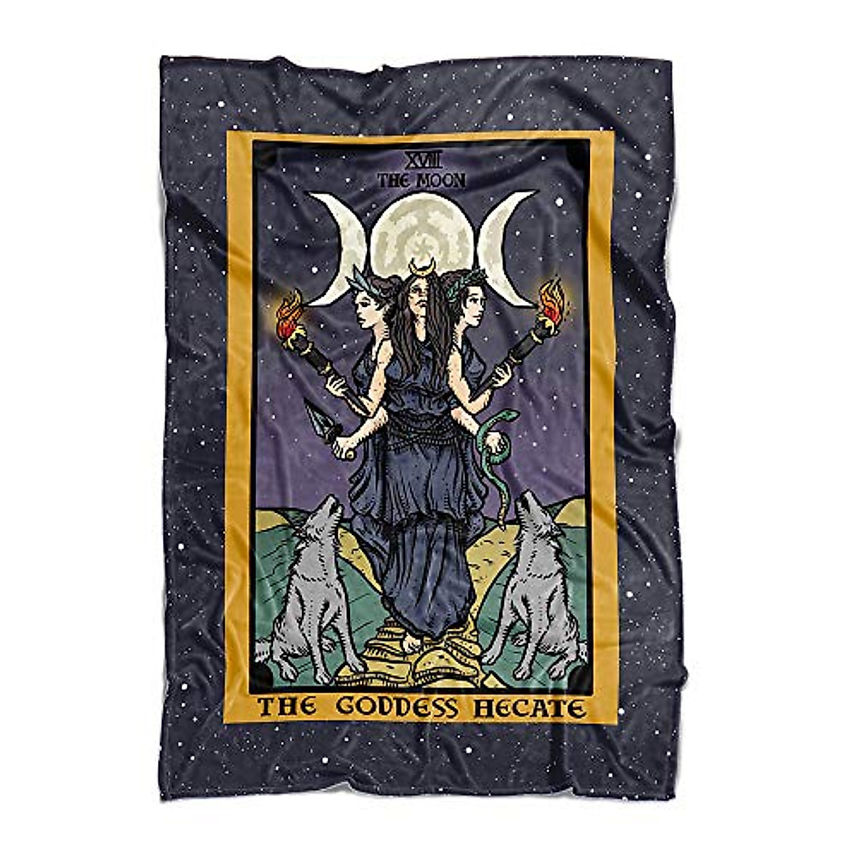The Goddess Hecate Tarot Card Throw Blanket - Triple Moon Goddess of Witchcraft Hekate Wheel Pagan Witch Gift (60" x 50")