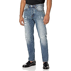 A | X ARMANI EXCHANGE Men's J24 Tapered Rip & Repair Light Jeans, Indigo Denim, 34