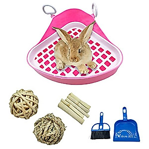 Rabbit Triangle Potty Trainer Corner Small Animal Toilet Litter Box Pet Bedding Pee Pan Tray Toilet for Hamster Chinchilla Guinea Pig Bunny Ferret(Pink)