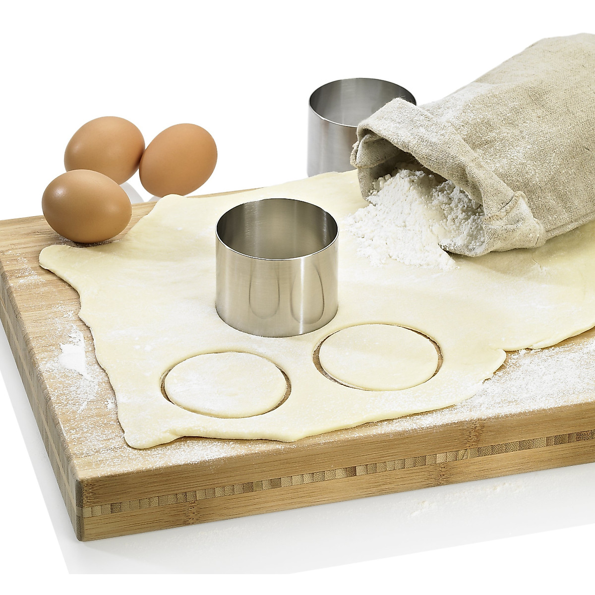 LURCH Germany Stainless Steel Food Rings with Pusher and Lifter | Cake or Cooking Ring | Round Dessert Mold Ø 2.9 inches / 7.5 cm - Set of 6 Round Forms