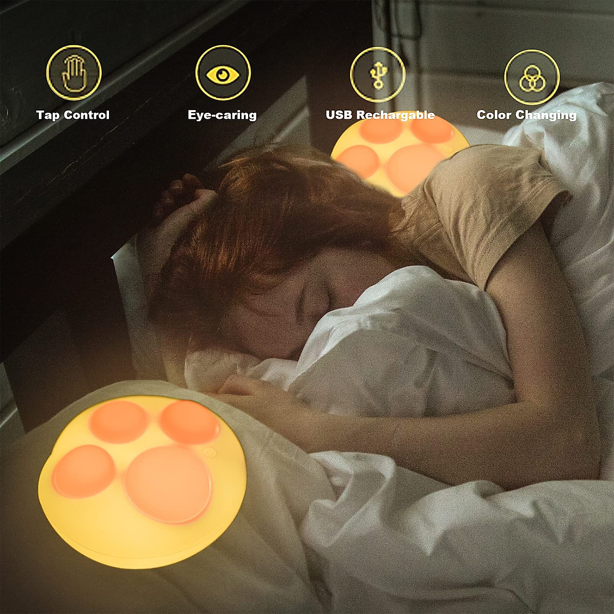 LED Night Light for Kids, Cute Nursery Light for Baby, Pop it Toy Lamp Lights for Fun Rechargeable Lighting Table Lamp Kawaii Gifts Baby Cat Paw Silicone LED Lamp Nightlight 7-Color Light Modes