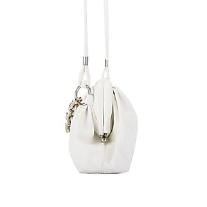 Women's Chain Link Cloud Clutch Bag Dumpling-Shaped Pouch Purse Handbag Ruched Chunky Chain Link Shoulder Handbags (WHITE) (YELLOW)